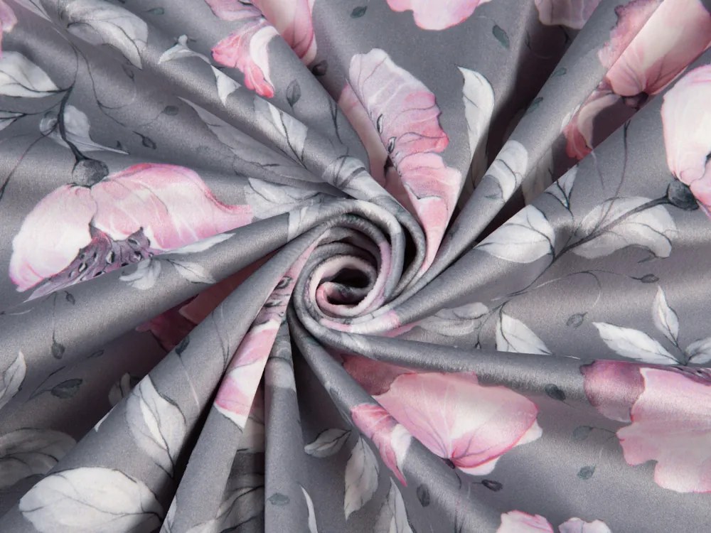 Biante Sametový povlak na polštář s lemem Tamara TMR-013 Růžové květy na šedém 45 x 45 cm