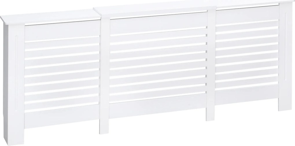 HOMCOM Nastavitelný kryt radiátoru s horní policí z MDF a dřeva, 140-202x19x82,5 cm, bílý