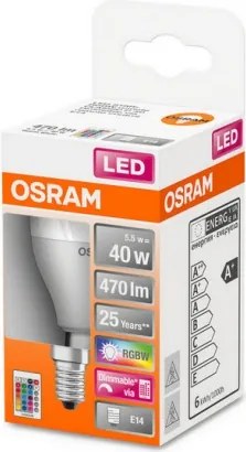 LED žárovka E14 OSRAM STAR+ CL P 4,9W (40W) s dálkovým ovladačem RGBW (teplá bílá 2700K) stmívatelná