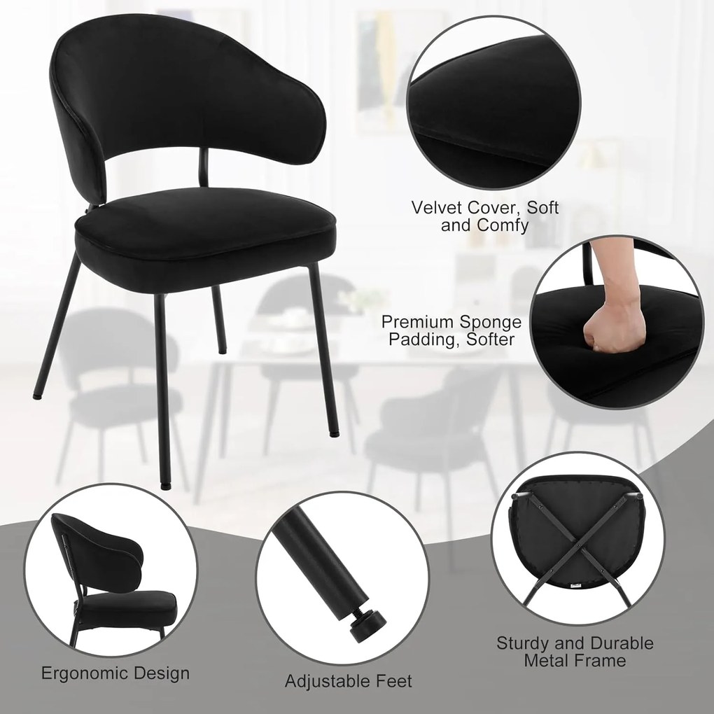 Designová jídelní židle s područkami, sametová, černá