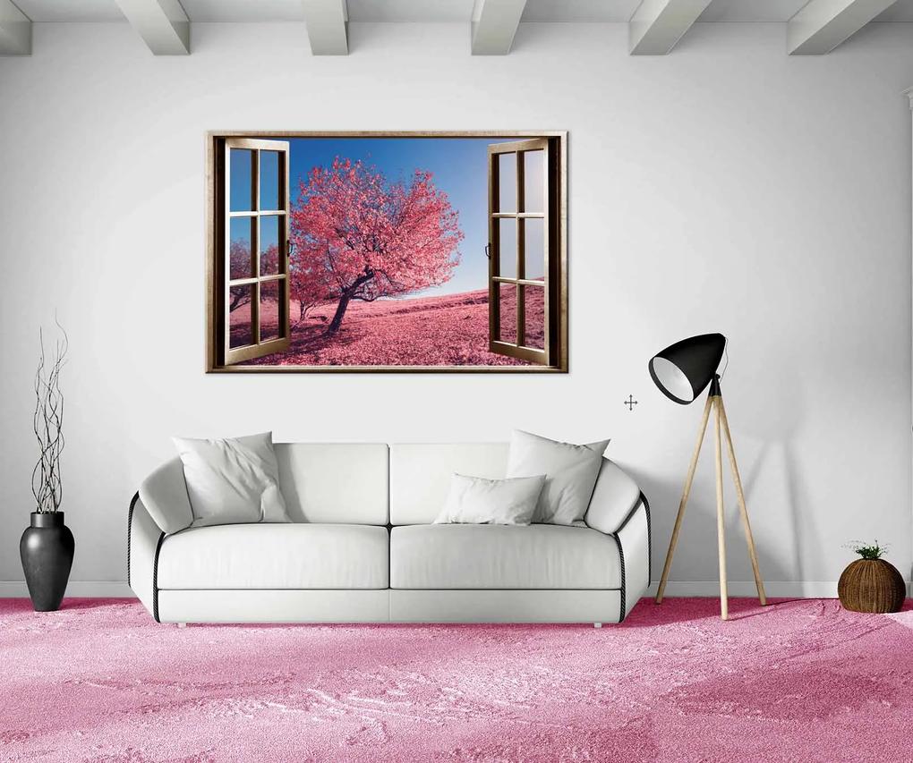3D obraz okno růžová krajina Velikost (šířka x výška): 60x40 cm