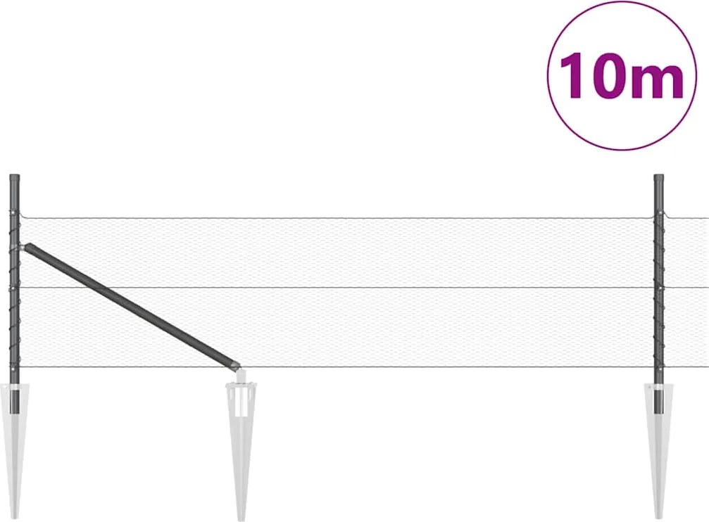 Hexagonální plot s podpěrou 10 x 0,8 m Ocel potažená PVC Šedá 3353195