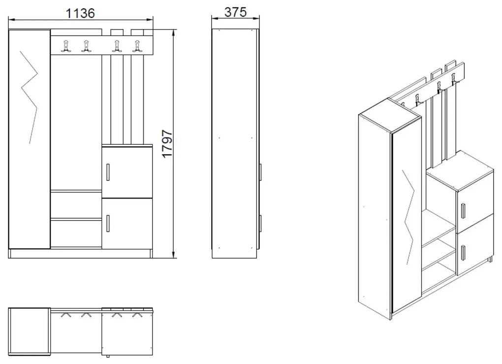 Předsíňová stěna Houseland Livia borovice Atlantic/bílá