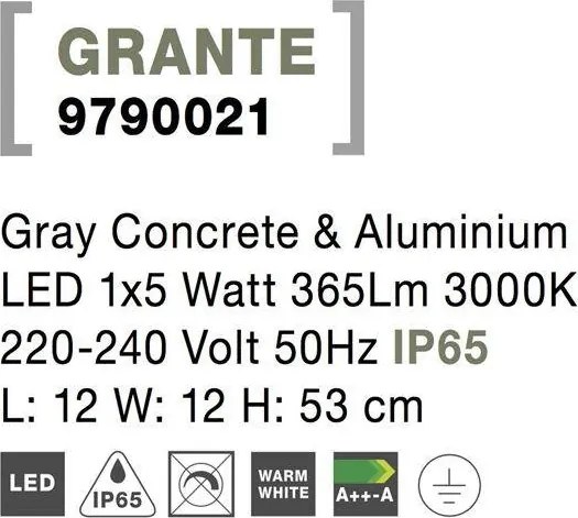 NV 9790021 Venkovní sloupkové svítidlo GRANTE šedý beton a hliník LED 5W 3000K 220-240V IP65 - NOVA LUCE