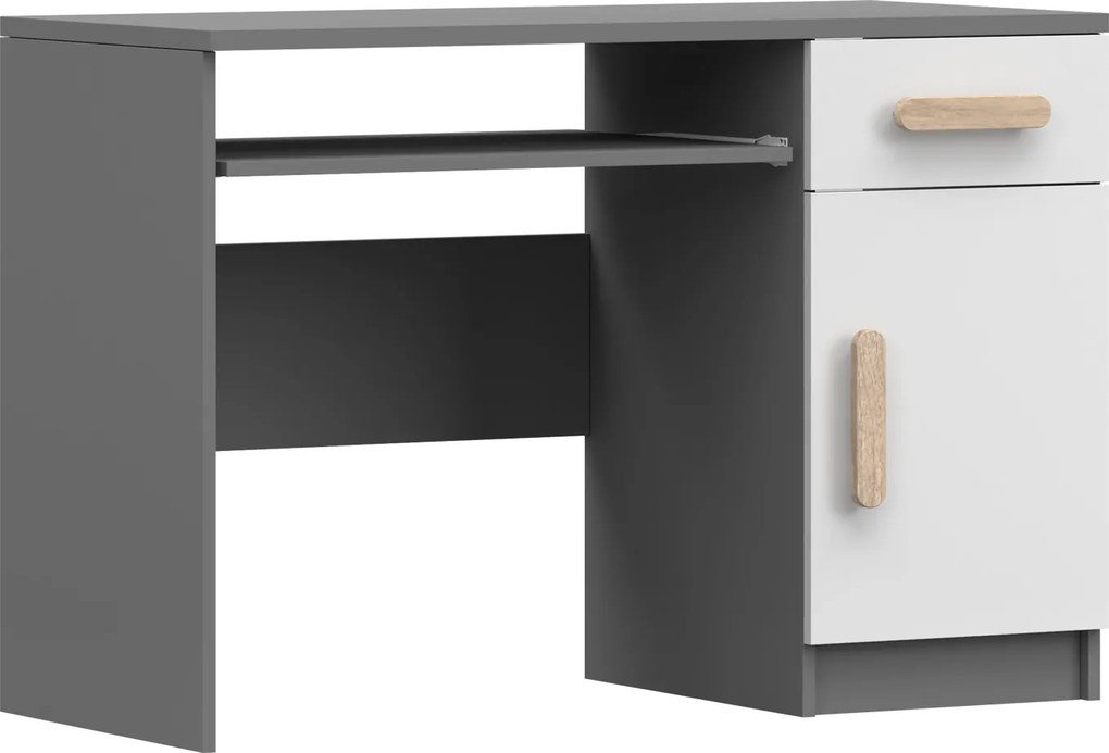 IDZ Psací stůl SMYK II 08, 110 cm Bílá + Grafit / Barevné úchytky Barva: Dub