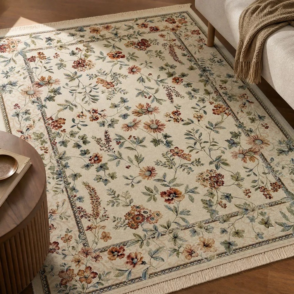 Krémový koberec z viskózy 160x230 cm Oriental Flowers – Nouristan