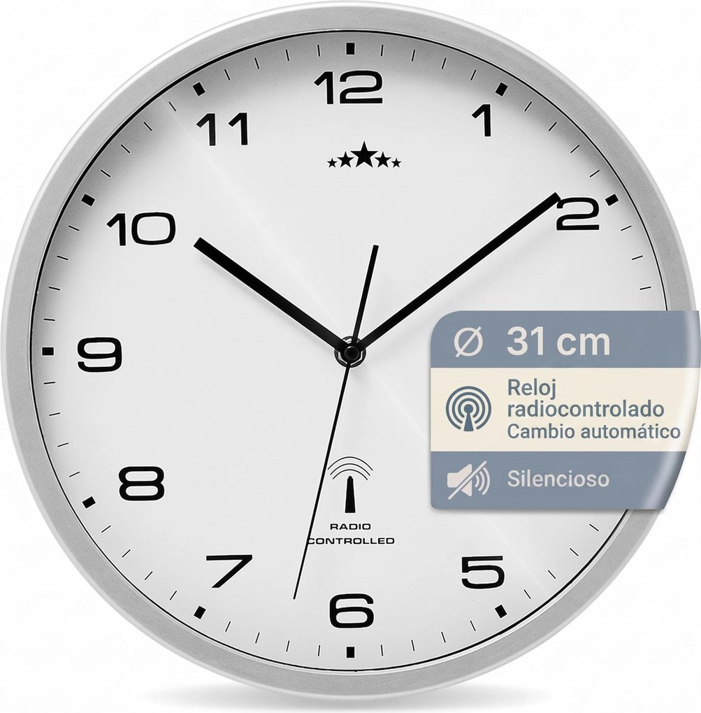 Nástěnné hodiny řízené rádiem bílá/stříbrná Ø31cm