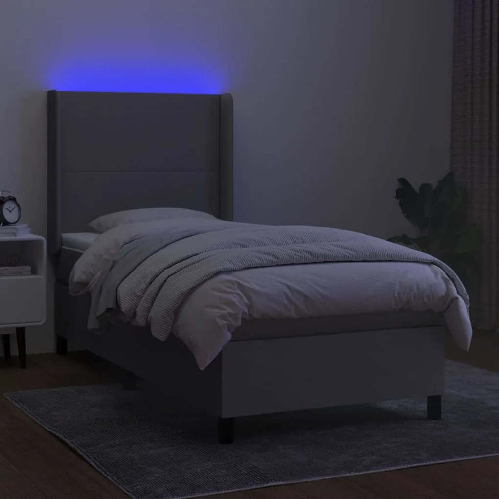 Box spring postel s matrací a LED světle šedá 80x200 cm textil 3138109