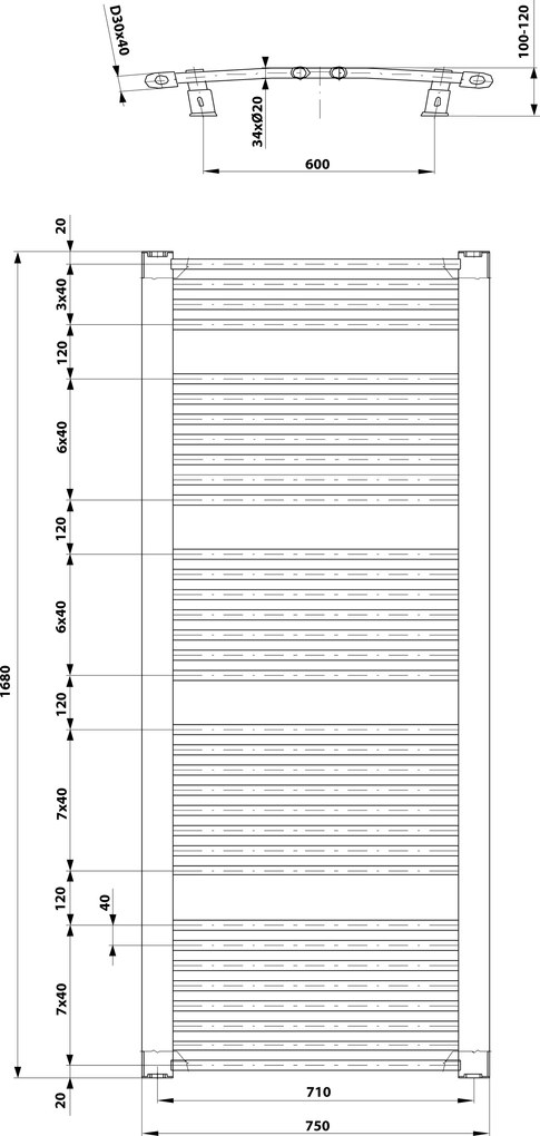 Aqualine Orbit otopné těleso oblé 750 x 1680 mm boční připojení bílá ILO67T