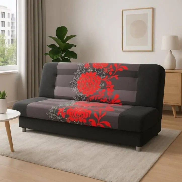 Pohovka RELAX, 195, 90 cm Barva látky: Šedá + červené květiny