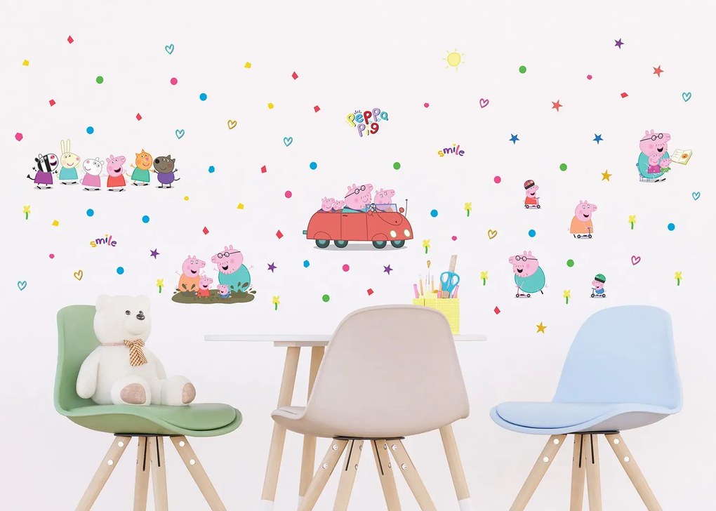 Dětská samolepka na zeď Prasátko Peppa Rodinná Jízda | 42.5 x 65 cm | DDKM1665