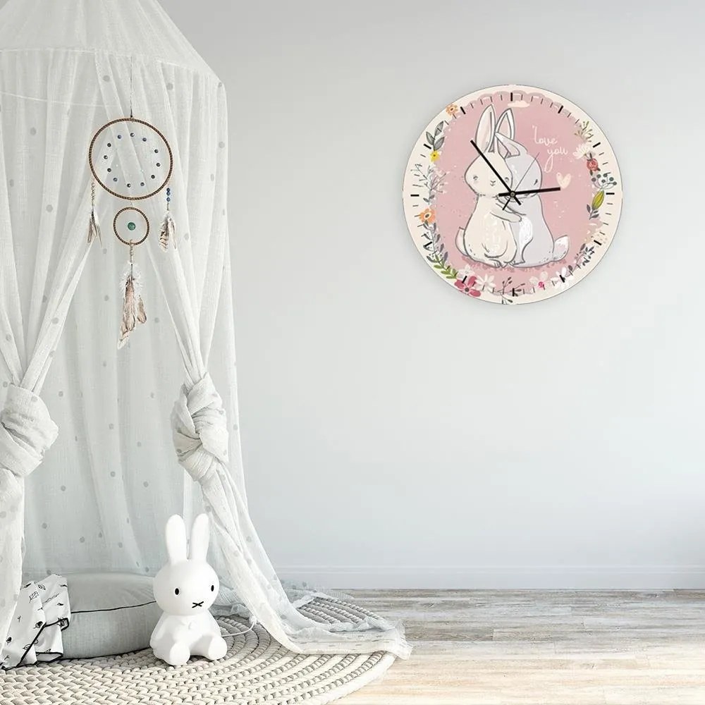Gario Hodiny na zeď Objímání králíčků Rozměry: 80 x 80 cm