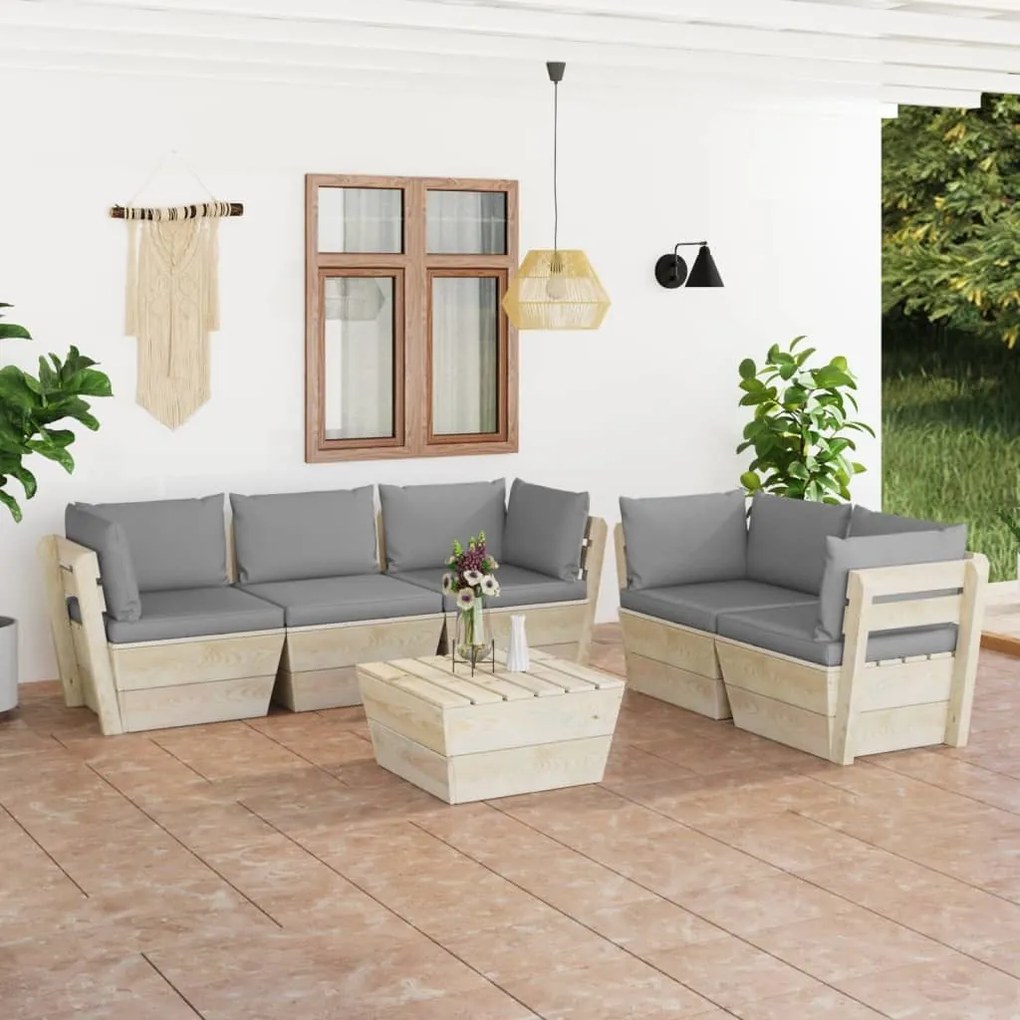 vidaXL 6dílná zahradní sedací souprava z palet + podušky smrkové dřevo [3063520] Barva: Zelená