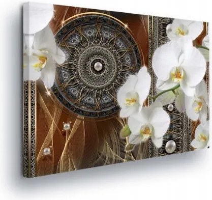 Obraz 100x75 Bílé orchideje mandala zlato lesk elegance klid luxus