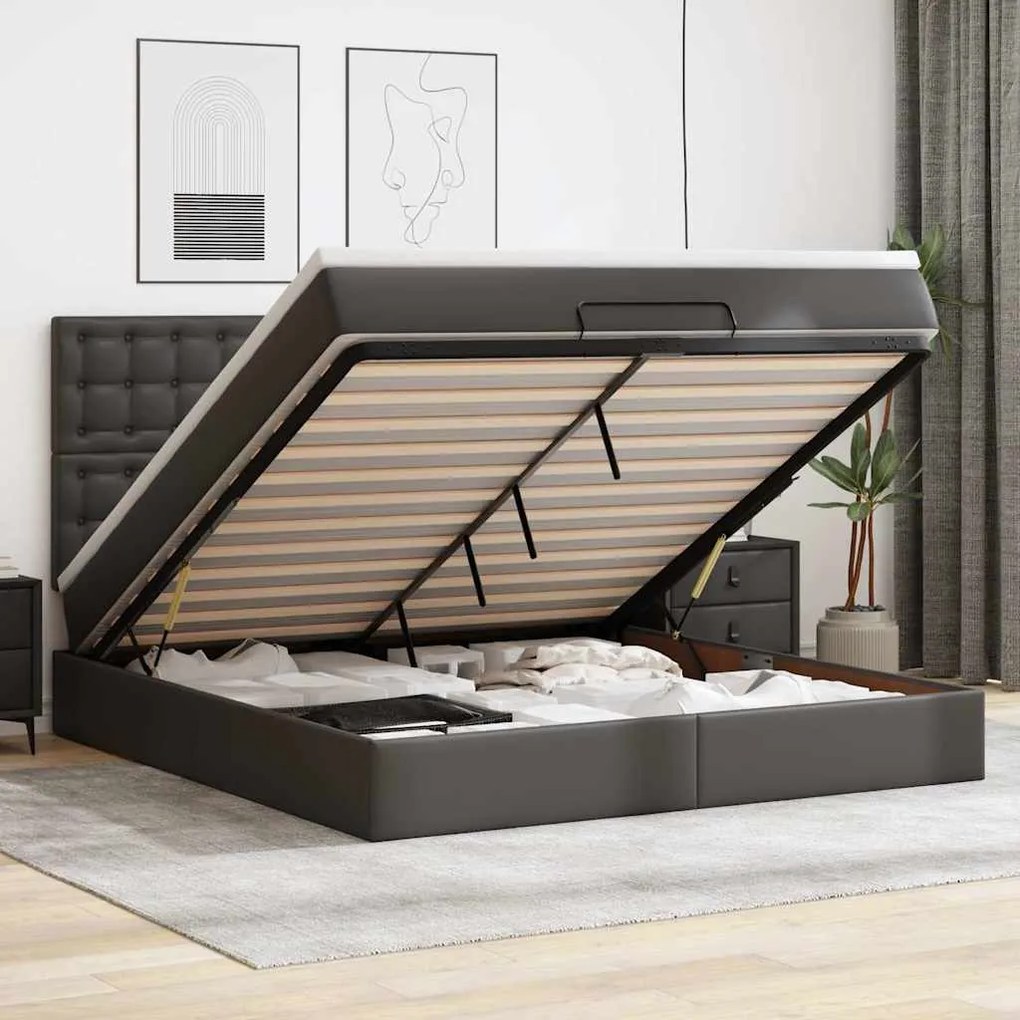 Osmanský rám postele s matrací černá 160x200cm umělá kůže 3313860