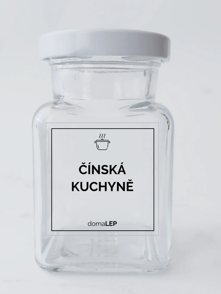 Samolepka na kořenky ČÍNSKÁ KUCHYNĚ průhledná 5 × 5 cm tučné písmo