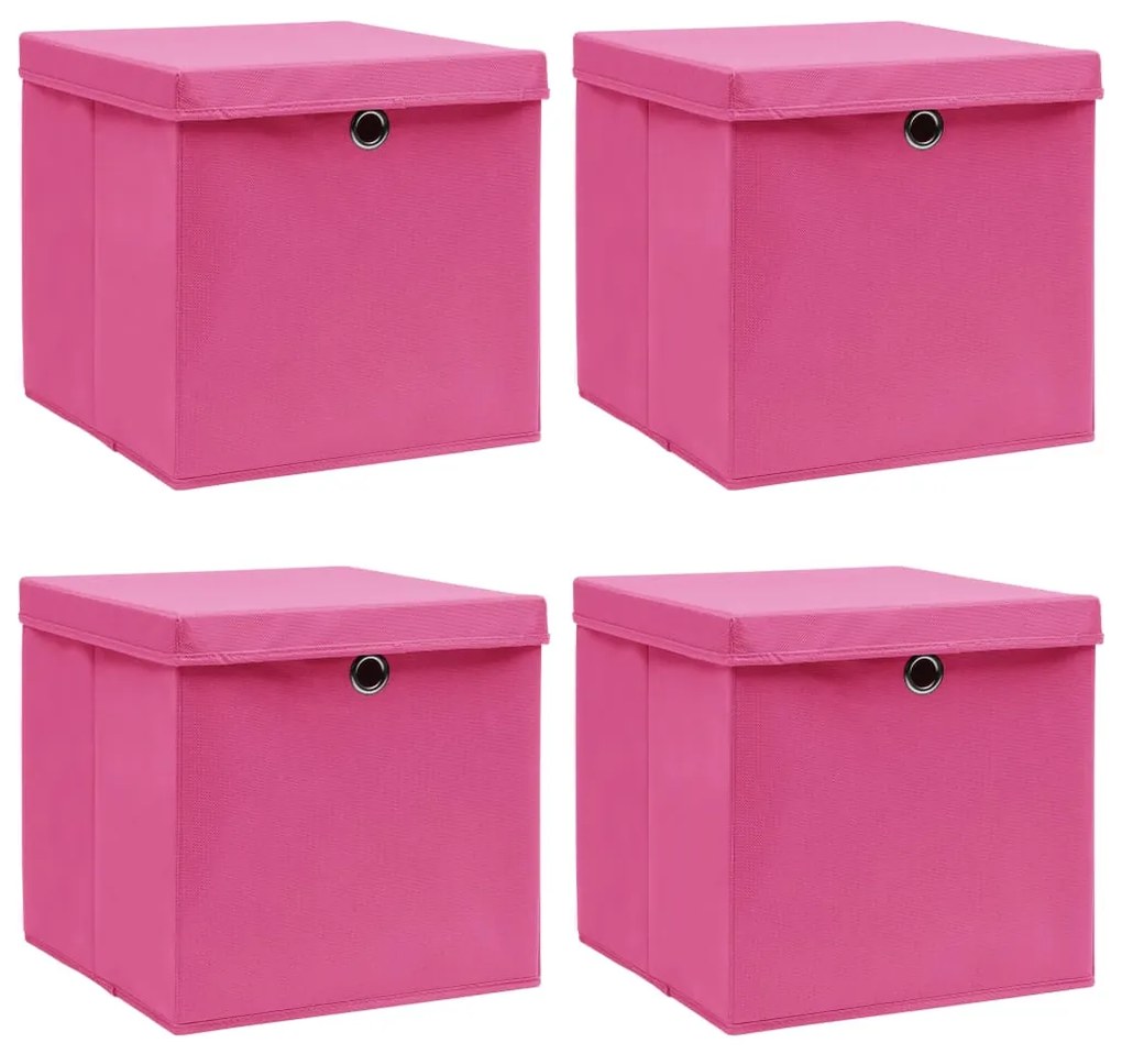 Úložné boxy s víky 4 ks růžové 32 x 32 x 32 cm textil 288346
