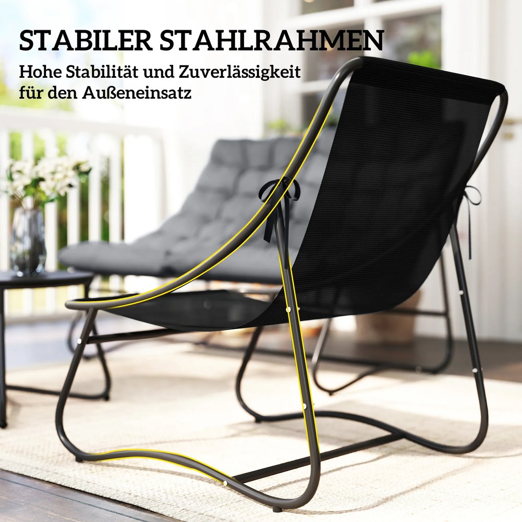 4-Sitzer Gartenmöbel-Set, 2 Stühle, 1 Doppel-Sofa, 1 Tisch, dicke Kissen, Stahlrahmen, für Terrasse, Grau