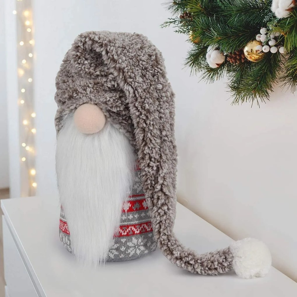 Vánoční skřítek ELF 044 - 72 cm šedý/bílý/červený