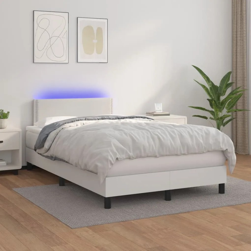 Box spring postel s matrací a LED bílá 120x200 cm umělá kůže