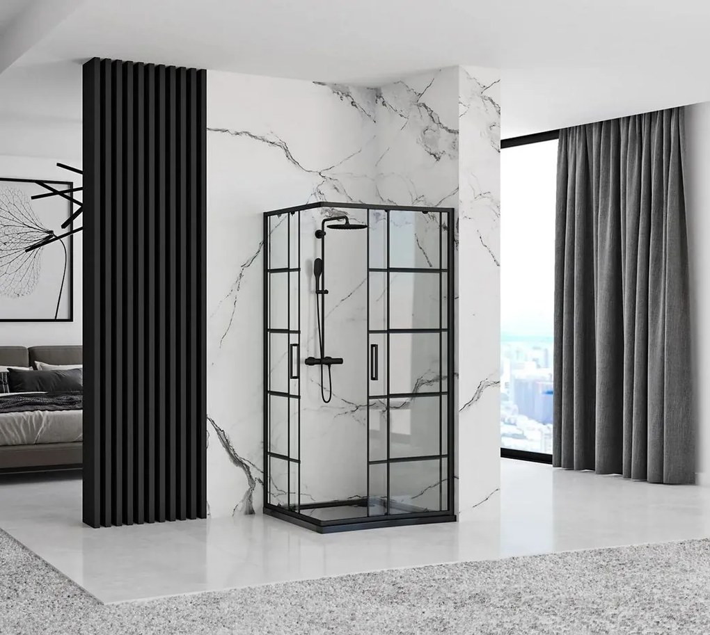 Rea - Concept sprchový kout s posuvnými dveřmi 80 x 100 cm, černý profil - čiré sklo 5mm, REA-K6389