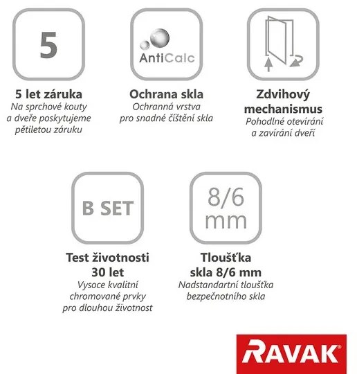 RAVAK Sprchový kout BRILLIANT BSDPS-100/80 Pravá, chrom+Transparent (0UPA4A00Z1)