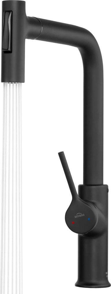 Invena Farsala, vysoká dřezová baterie s 2-funkční výsuvnou výlevkou h-369, černá matná, INV-BZ-40-L04-S