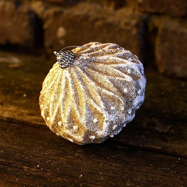 Vánoční ozdoba na stromeček glitter 10 cm, bílá zlatá, polystyren, IP44 venkovní