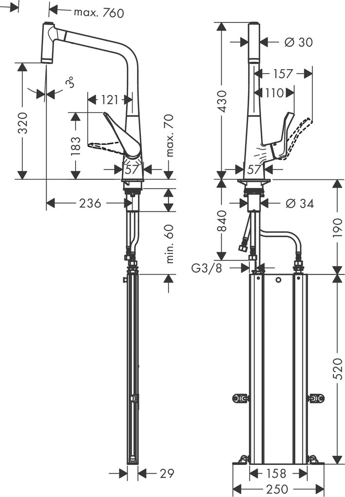 Hansgrohe Metris Select M71 - Kuchyňská páková baterie 320, vytahovatelná sprška, 2jet, sBox, chrom 73801000