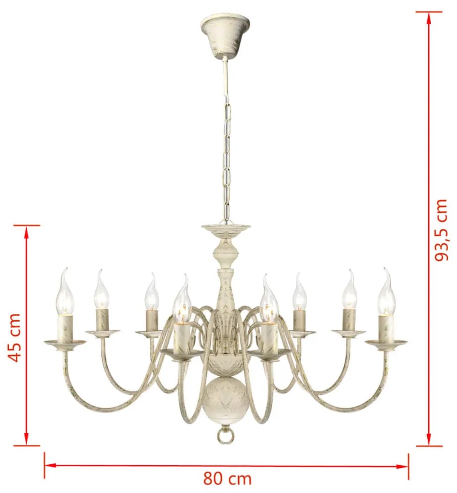 vidaXL Patinovaný bílý kovový lustr pro 8 žárovek E14