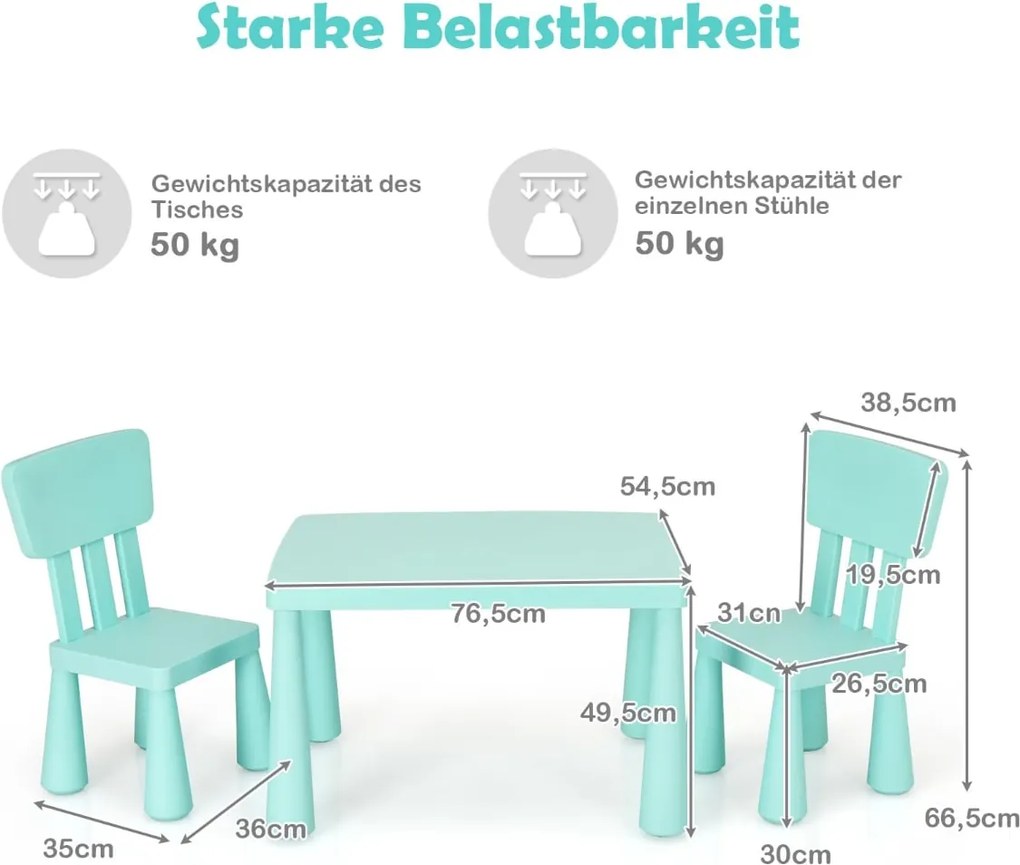 Costway 3 PCS. Kindersitzgruppe Kindertisch mit 2 Stühlen Kindermöbel – zelený