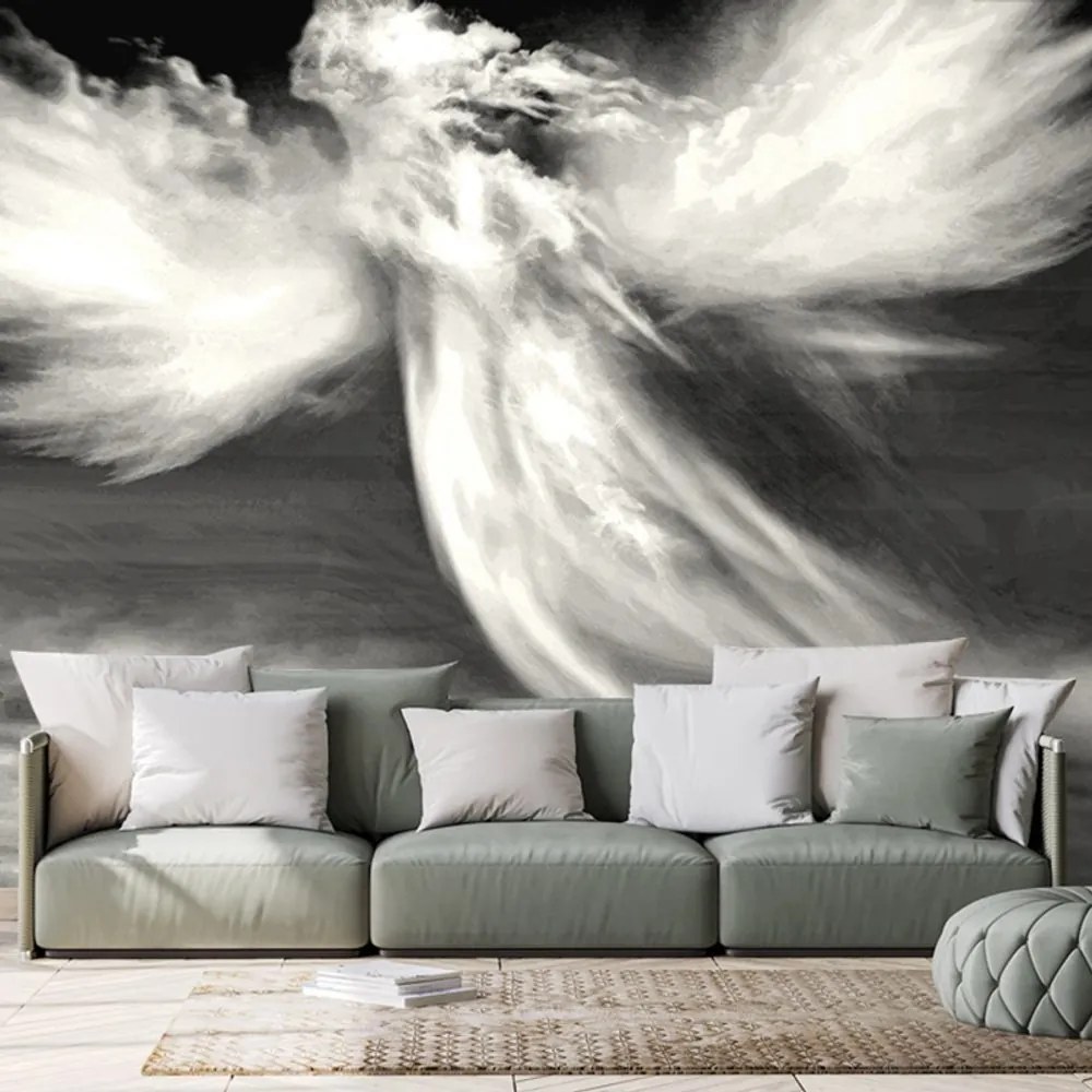 Samolepící tapeta černobílá podoba anděla v oblacích - 300x200 cm