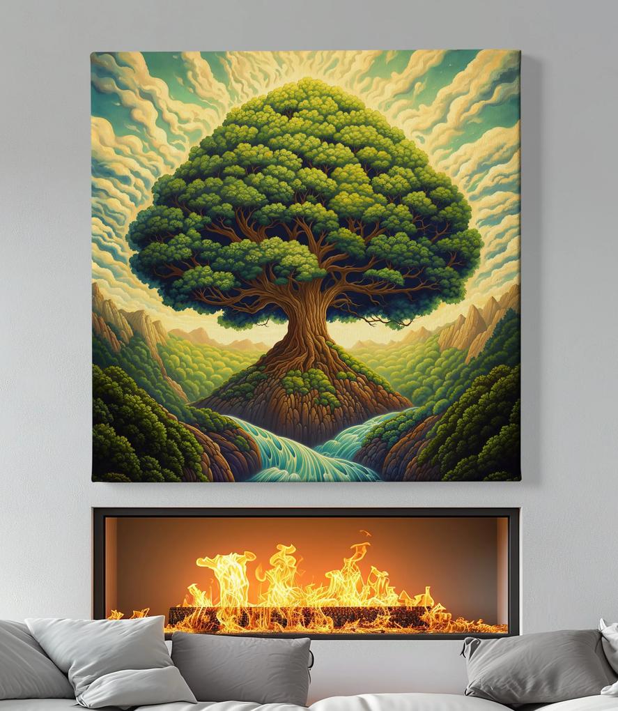 Obraz na plátně - Strom života s řekou FeelHappy.cz Velikost obrazu: 100 x 100 cm