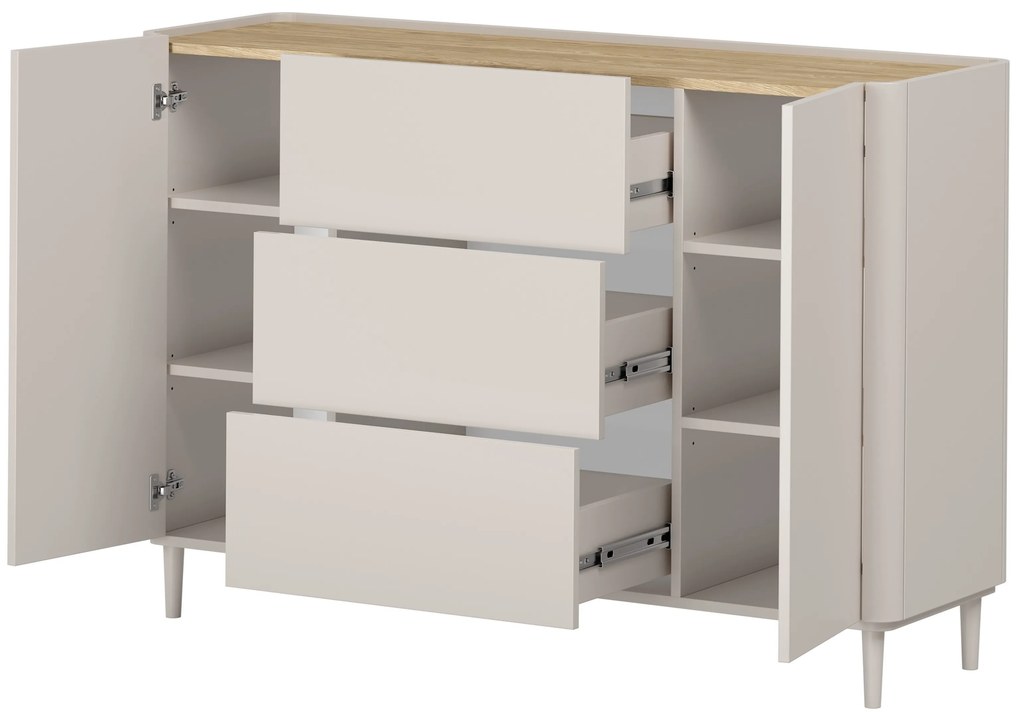 Komoda Elivo 150 cm na nožkách - kašmírová / dub olejovaný