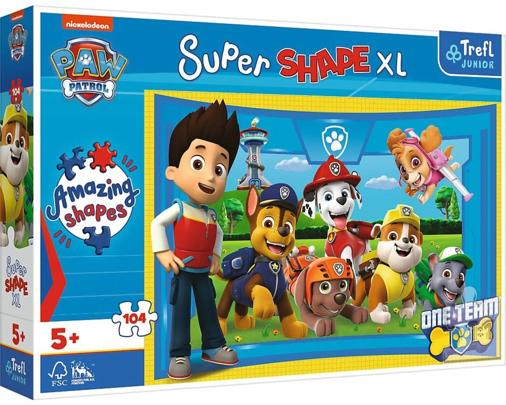 Trefl Puzzle 104 XL Super Shape Přátelé štěňat Tlapková patrola/Paw patrol 60x40cm v krabici 40x27x6cm