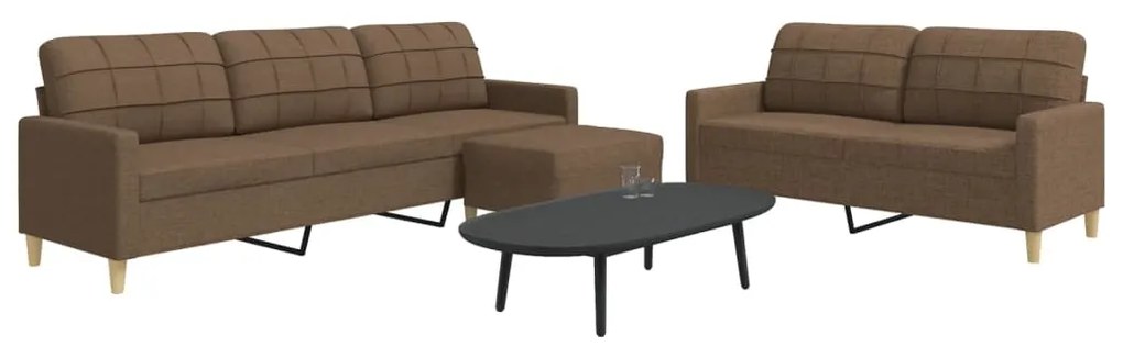 3dílná sedací souprava s podnožkou hnědá textil 3278330