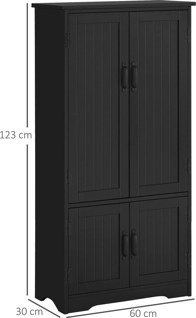 HOMCOM Moderní Kuchyňský Bufetový Skříň s Více Úložným Prostorem, 2 Skříňky, 3 Police, MDF Černé Dřevěné Desky