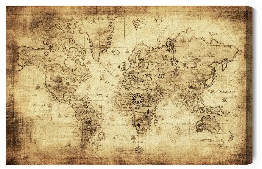 Obraz Starověká Vintage Mapa Světa Nedostatek Nedostatek Přírodní plátno 120x80