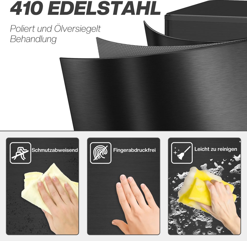 Odpadkový koš 20 l, měkce uzavíratelné víko, přihrádka na deodorant, odolný proti otiskům prstů, nerezová ocel, černý