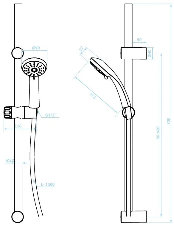 Kuchinox Cento, sprchový sloup 70 cm s ruční sprchovou hlavicí, bílá, LAV-NKC_61A1