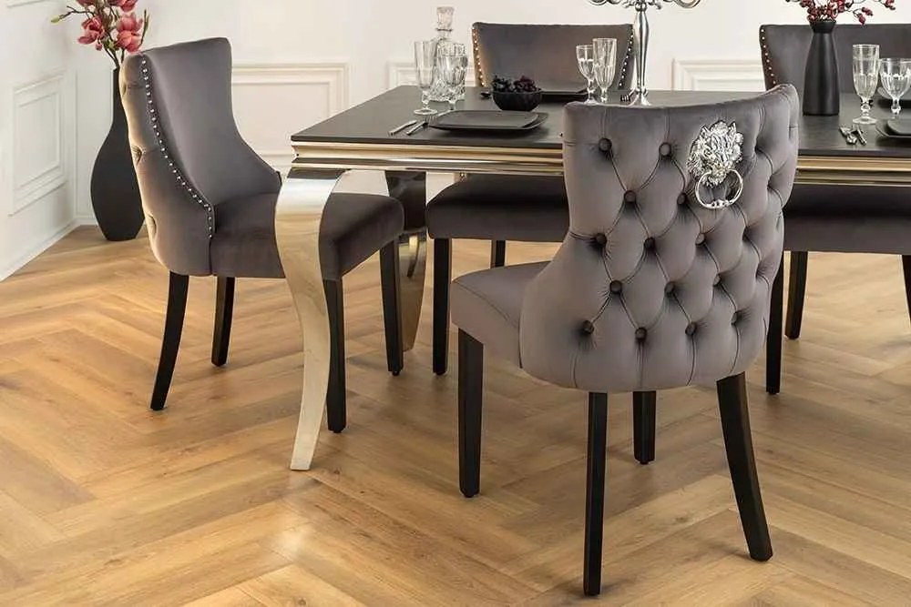 Designová židle Queen Lví hlava šedý samet