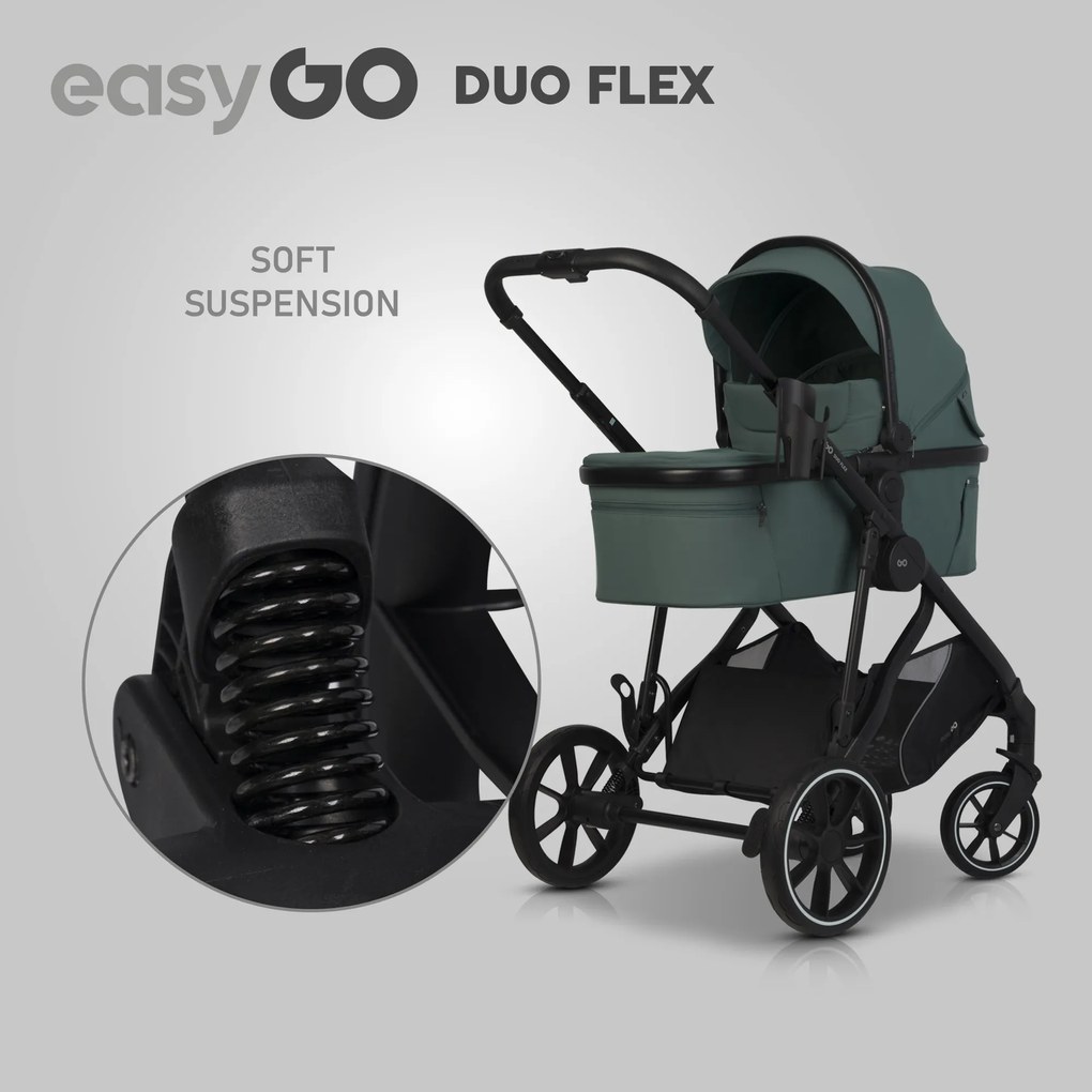Sourozenecký kočárek EasyGo Duoflex Sage Green, 2 sportovní části, 1 hluboká vanička