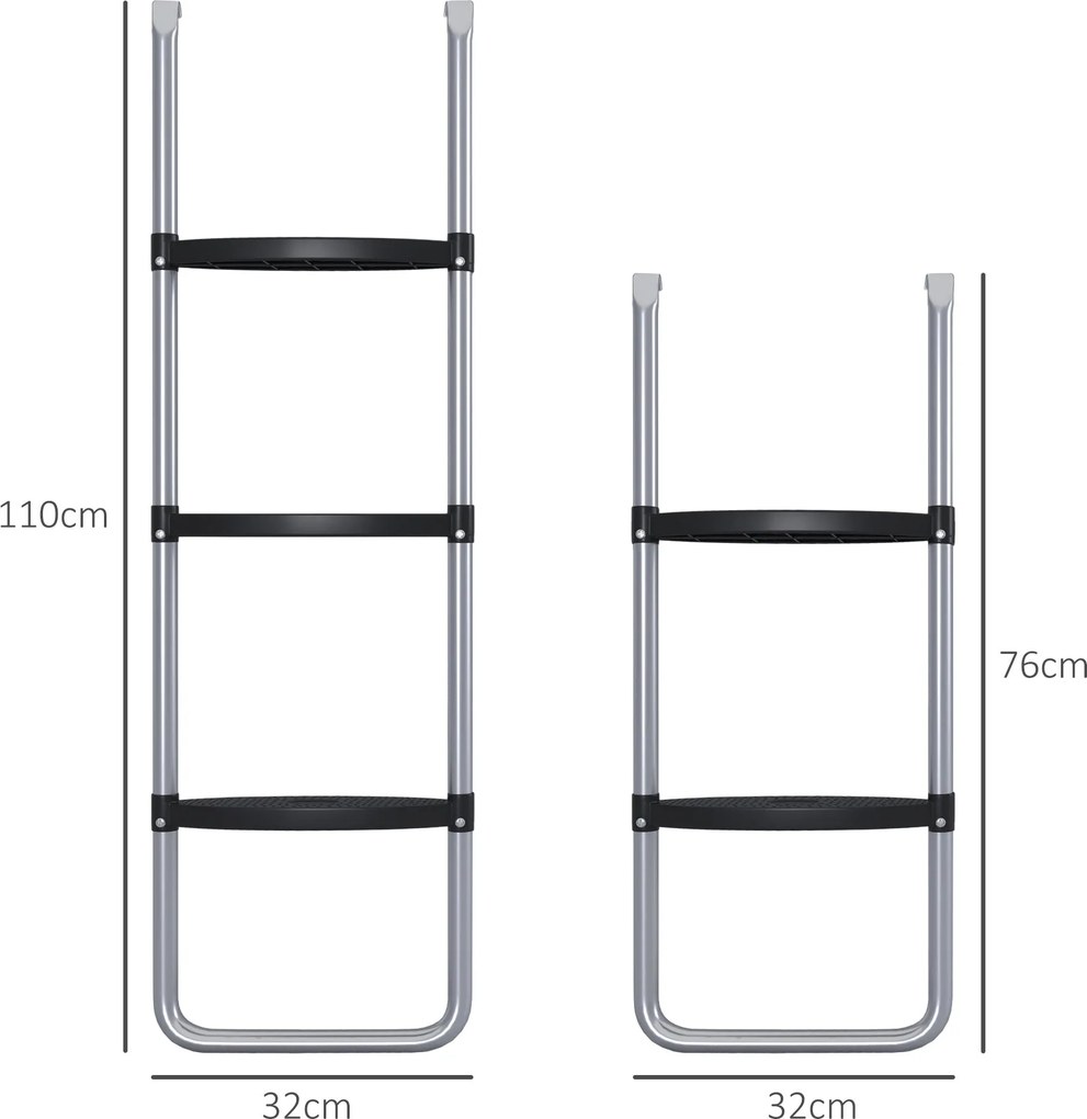 SPORTNOW Ocelový Trampolínový Žebřík 3 nebo 2 Kroky s Širokými Stupni a 2 Háky, Nosnost 120 kg, 110x32 cm, Stříbrný