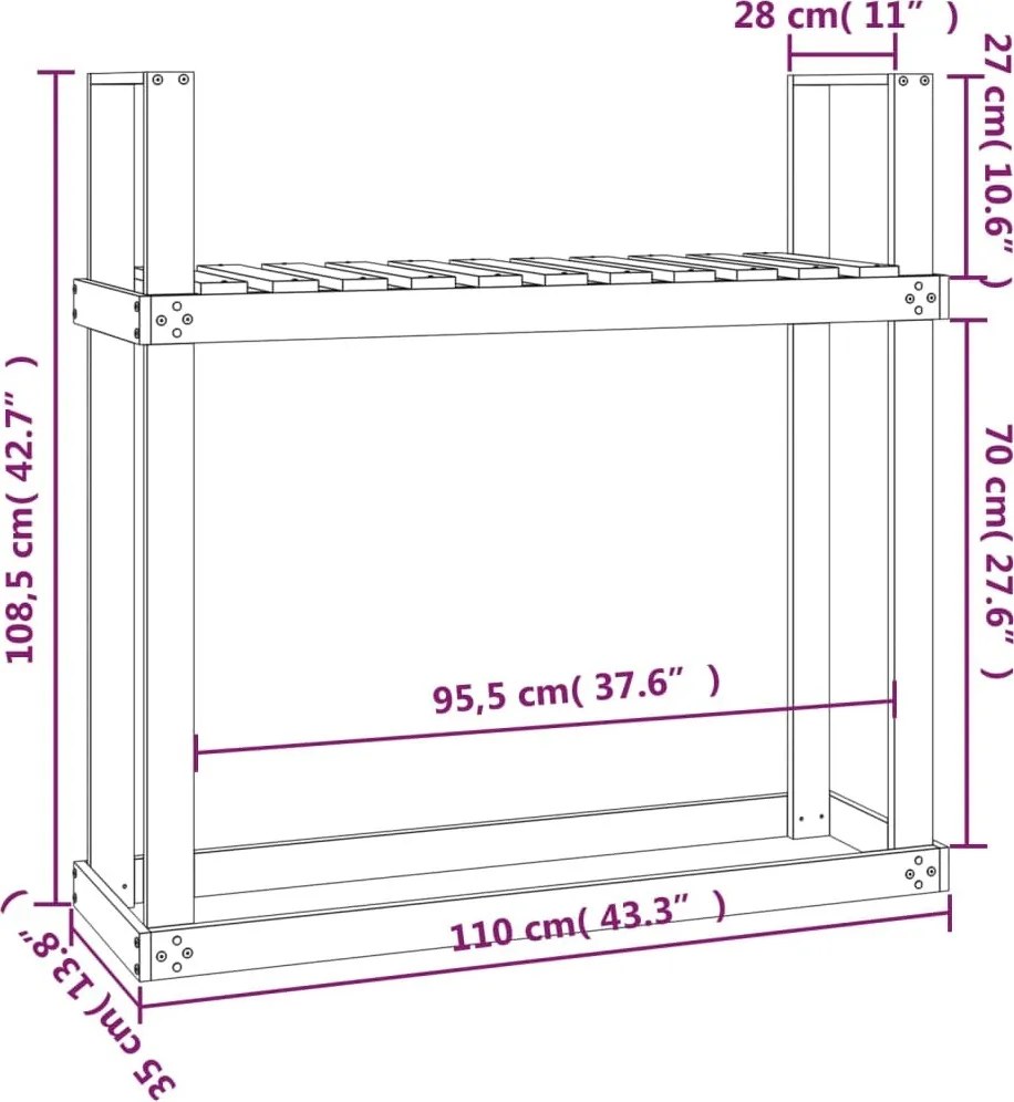 vidaXL Stojan na dřevo bílý 110 x 35 x 108,5 cm masivní borovice [823860] Barva: Medově hnědá borovice
