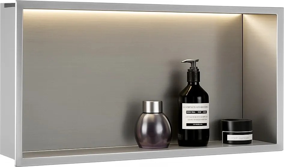 Rea Rea, LED polička na zapuštění 60x30x10 cm, 12W, 3000K, broušená ocel, REA-08544