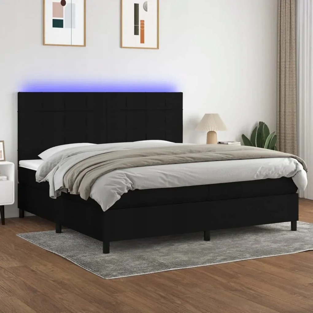 Fionshop 264251448 Box spring postel s matrací a Led černá 200x200 cm tex