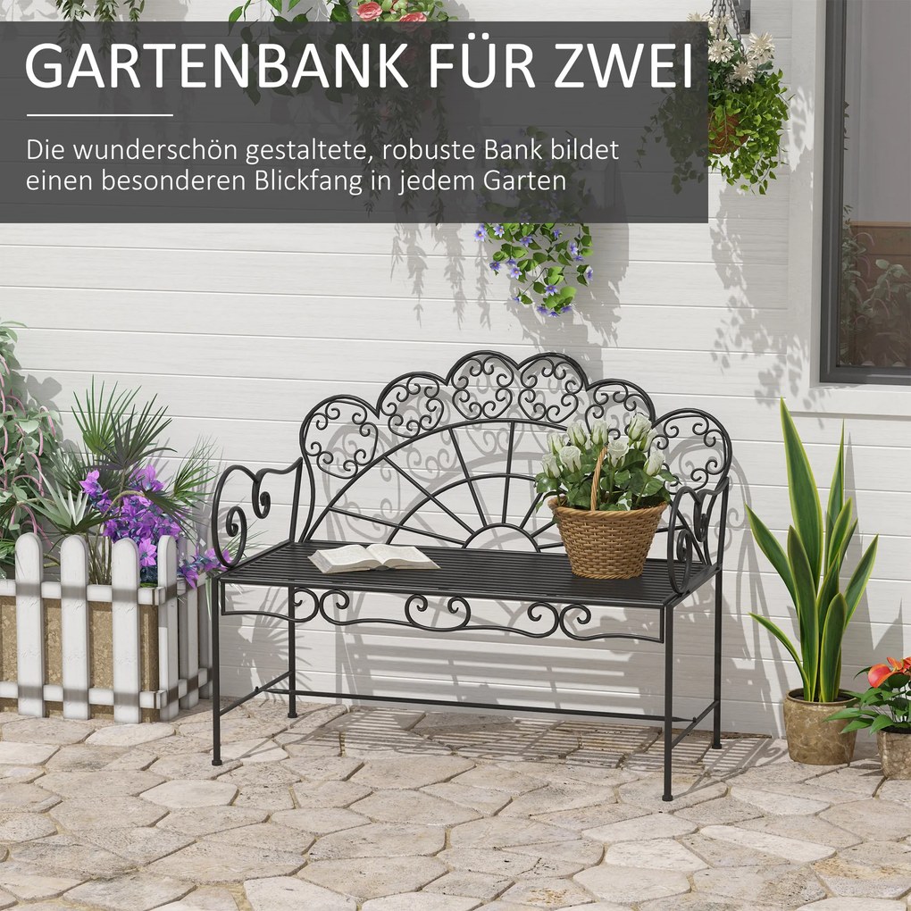 Zahradní lavička Outsunny 2místná kovová 107 x 55,5 x 90,5 cm robustní nerezavějící odolná proti povětrnostním vlivům pro zahradu balkon park černá |…