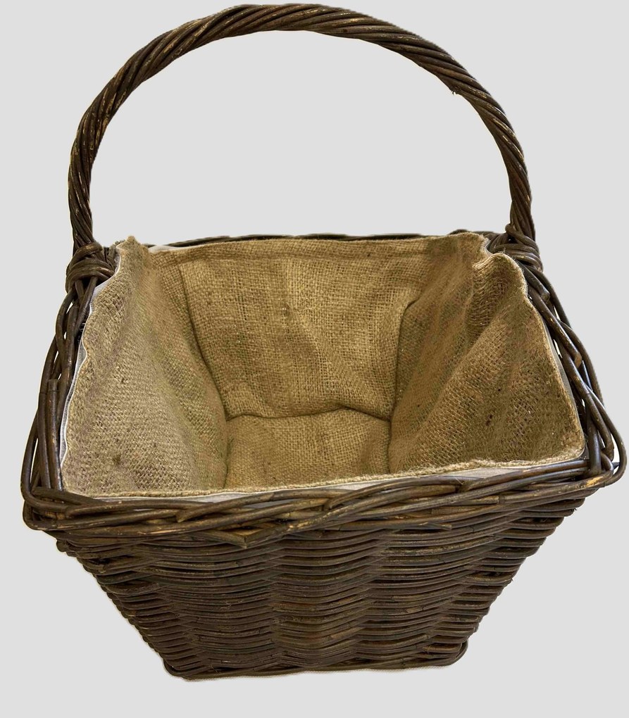 Vingo Hnědý ratanový koš na dřevo s textilií, 42 x 30 cm