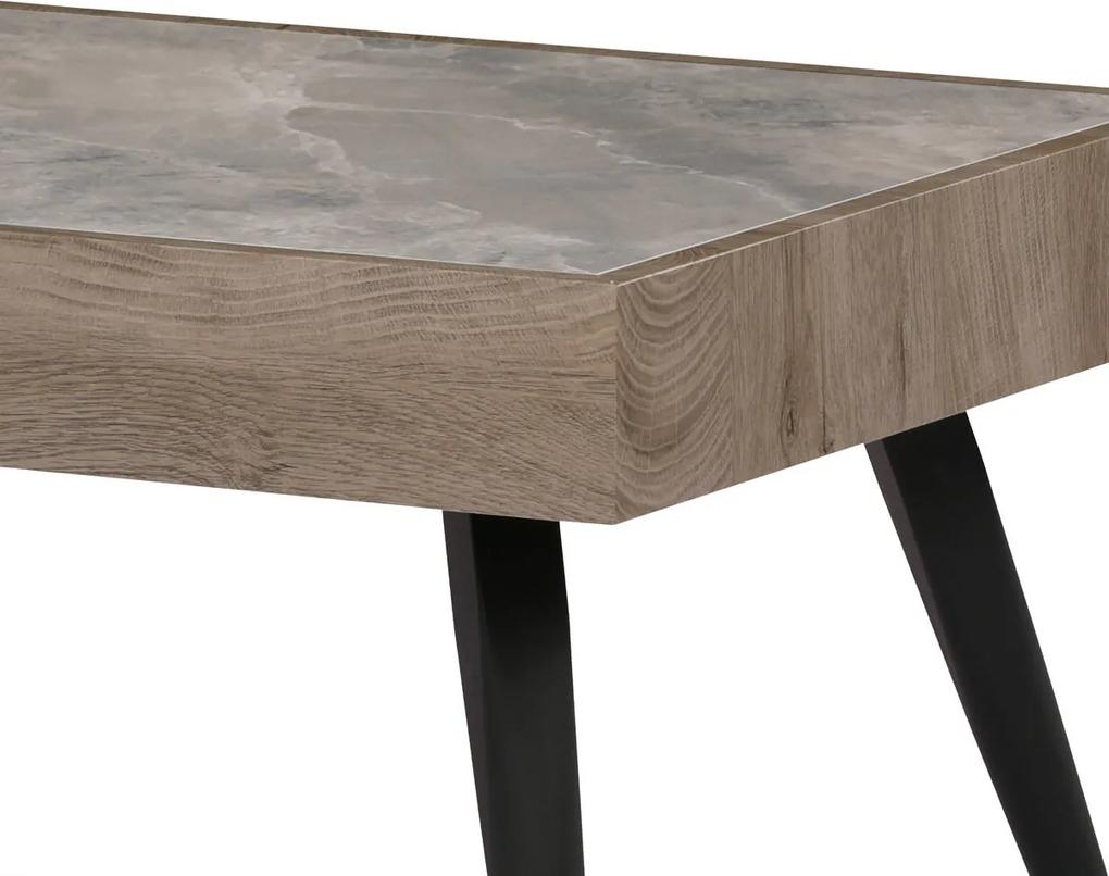 Autronic Stůl konferenční, deska slinutá keramika 120x60, šedý mramor, nohy černý kov, světle hnědá dýha AHG-281 GREY