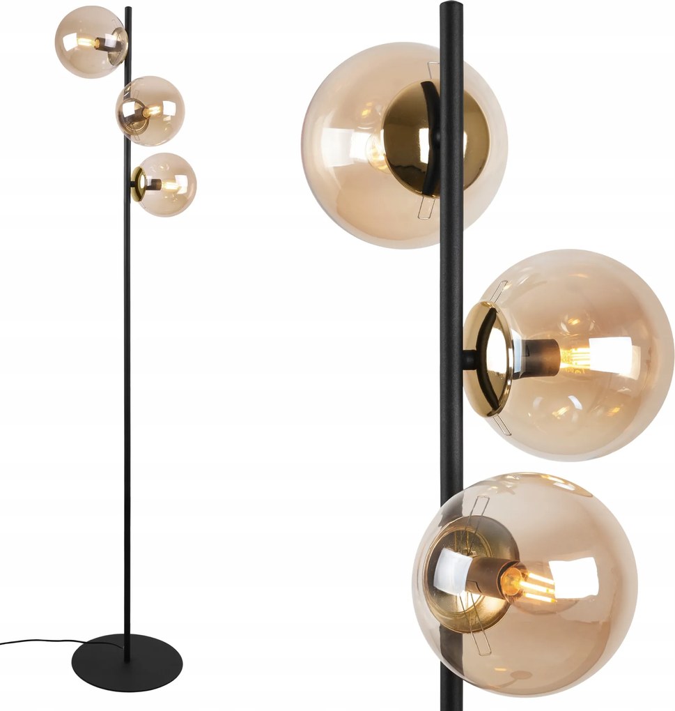 Stojací Lampa Černo-zlatá Skleněná Glamour Loft Koule Do Obývacího Pokoje